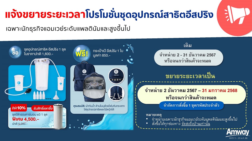 ชุดอุปกรณ์สาธิตอีสปริง (eSpring Demo Kit) – Amway Thailand Help Center